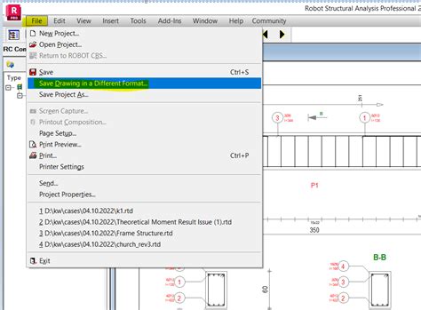 how to save reinforcement drawing in dxf dwg format in robot structural