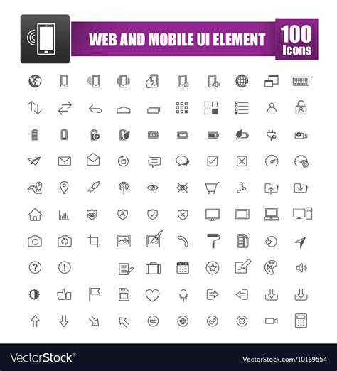 Set Of 100 Icon For Web And Mobile Smart Phone Ui Vector Image
