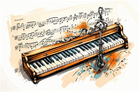 피아노 키의 스케치 손으로 그린 일러스트가 터로 변환되었습니다 프리미엄 Ai 생성 벡터