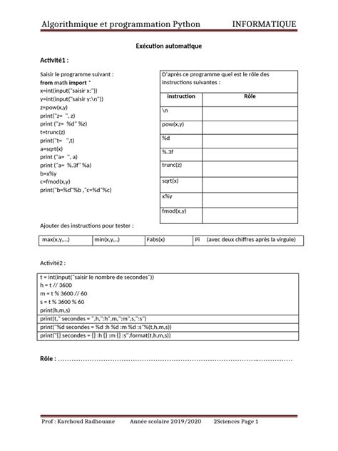 Programmation Python Exercices Et Algorithmes Pdf Programmation