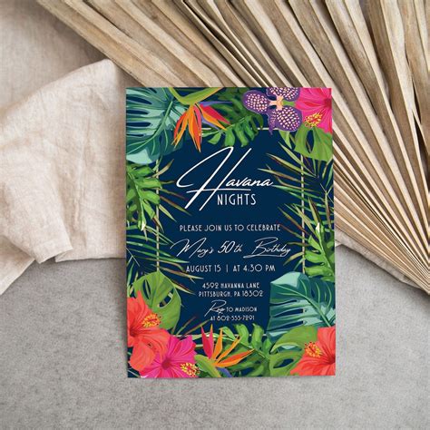 Havana Nights Birthday Invitation Navy Blue Tropical Luau Party