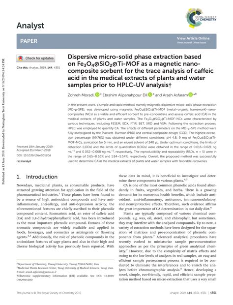 Pdf Dispersive Micro Solid Phase Extraction Based On Fe 3 O 4 Sio 2 Ti Mof As A Magnetic
