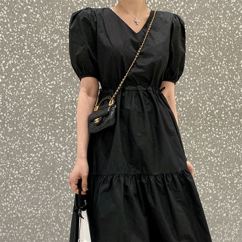 2컬러 반팔 롱원피스 셔링 프릴 브이넥 스트링 밴딩 빅사이즈 벌룬 퍼프 레이스 A라인 여름 썸머 바캉스 긴팔 바스락 코튼 면 캐주얼 페미닌 섹시 언발 트임 데일리 지공 원피스