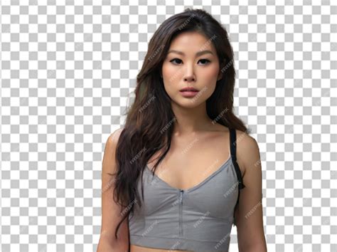 Premium Psd Asian Female In Bra With Hands In Pockets