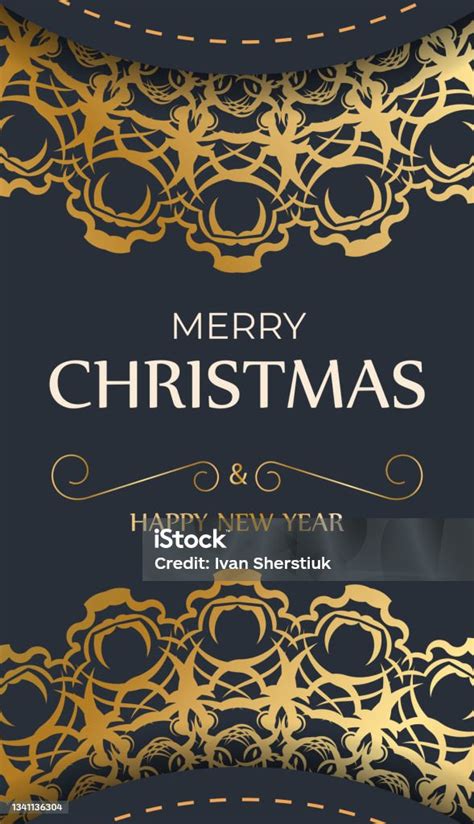 빈티지 골드 장식과 다크 블루축제 브로셔 메리 크리스마스 겨울에 대한 스톡 벡터 아트 및 기타 이미지 겨울 계절 공휴일