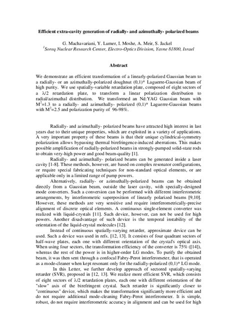 Pdf Efficient Extracavity Generation Of Radially And Azimuthally
