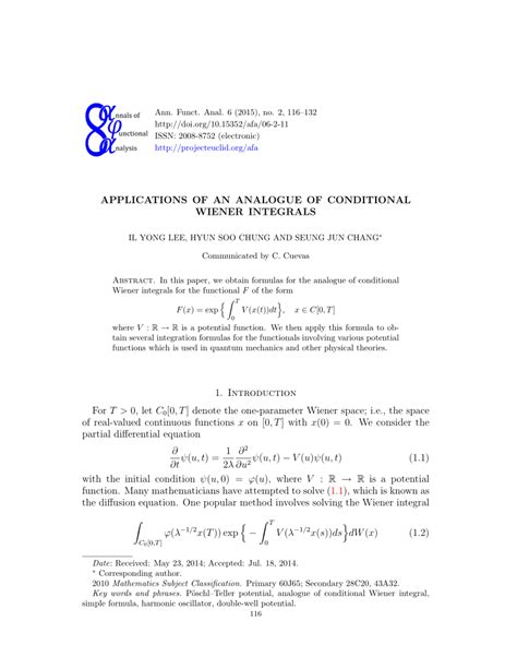 Pdf Applications Of An Analogue Of Conditional Wiener Integrals