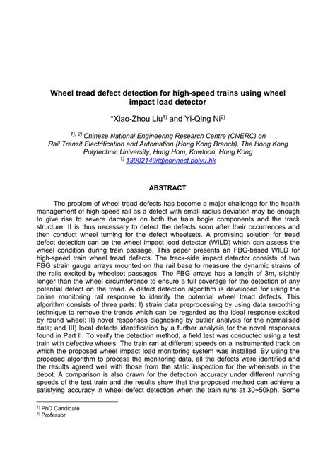 [pdf] Wheel Tread Defect Detection For High Speed Trains Using Wheel Impact Load Detector