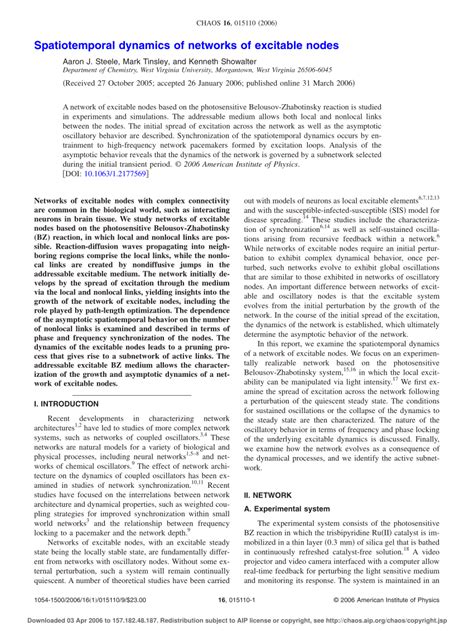 Pdf Spatiotemporal Dynamics Of Networks Of Excitable Nodes