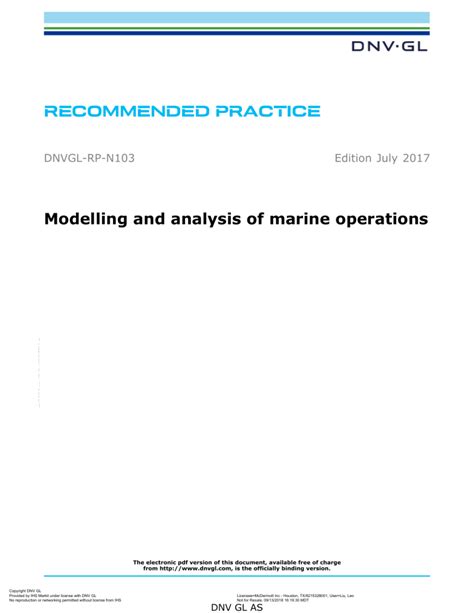 Dnv Gl Modelling And Analysis Of Marine Operations