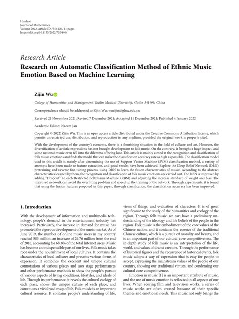 Pdf Research On Automatic Classification Method Of Ethnic Music Emotion Based On Machine Learning