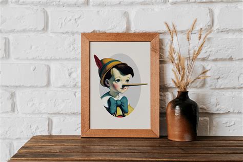 Vintage Pinocchio Print Growing Nose Illustration Fairytale Nursery