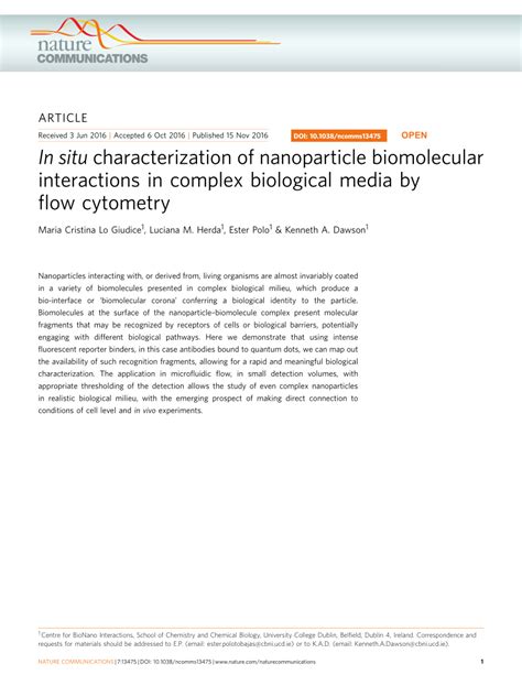 Pdf In Situ Characterization Of Nanoparticle Biomolecular