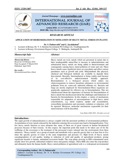 Pdf Application Of Bioremediation In Mitigation Of Heavy Metal Stress On Plants