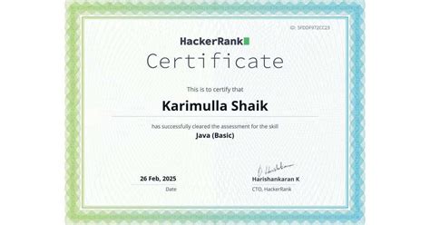 Hackerrank Skill Certificate Karimulla Shaik