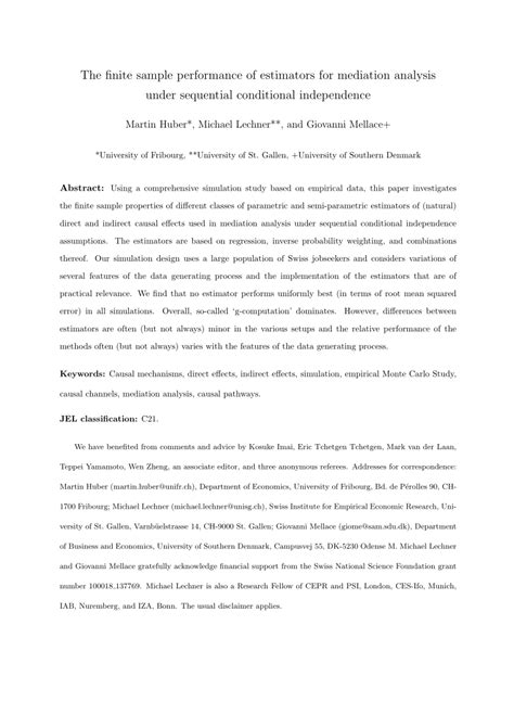 pdf the finite sample performance of estimators for mediation