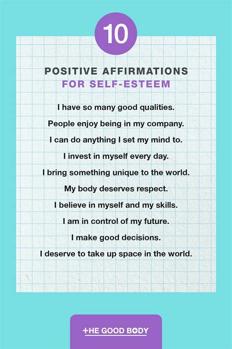 Positive Affirmations For Self Esteem 30 Positive Self Affirmations On