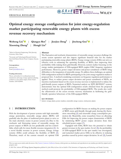 PDF Optimal Energy Storage Configuration For Joint Energyregulation Market Participating