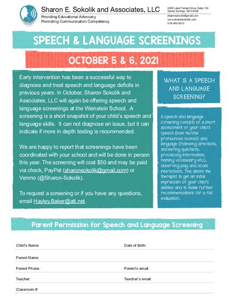Fillable Online Speech Language Screening Form 2021 Fax Email Print Pdffiller