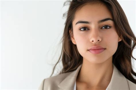 Premium Photo Young Latina Woman With Asian Eyes In Beige Blazer