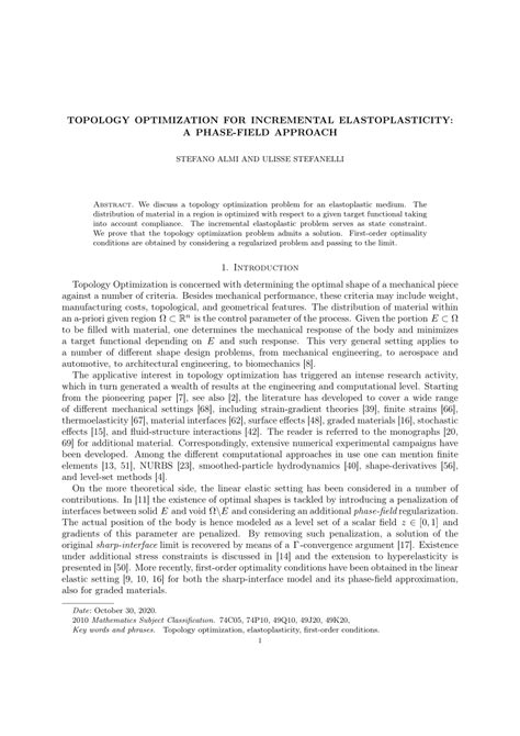 Pdf Topology Optimization For Incremental Elastoplasticity