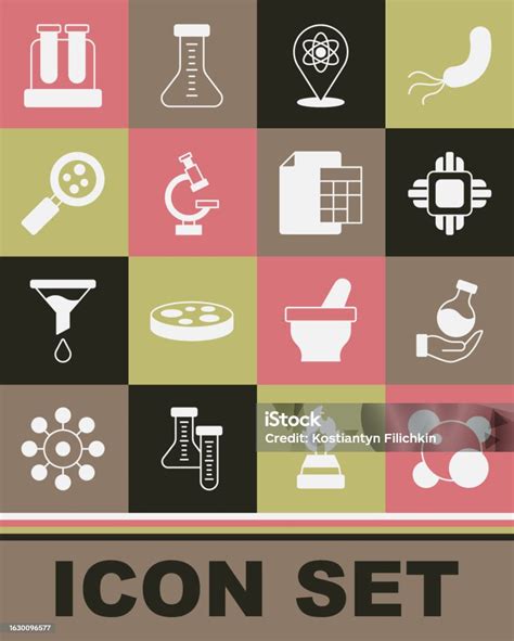 분자 시험관 프로세서 Cpu 원자 현미경 돋보기 아래의 미생물 및 계산기 아이콘을 설정합니다 벡터 건강 진단에 대한 스톡 벡터 아트 및 기타 이미지 Istock