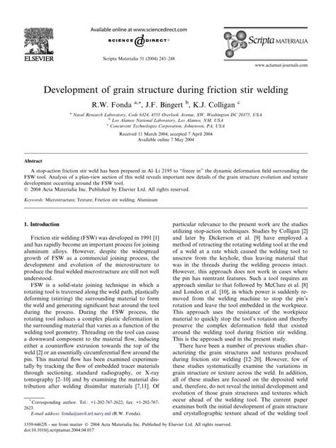 Pdf Development Of Grain Structure During Friction Stir Welding Dokumen Tips
