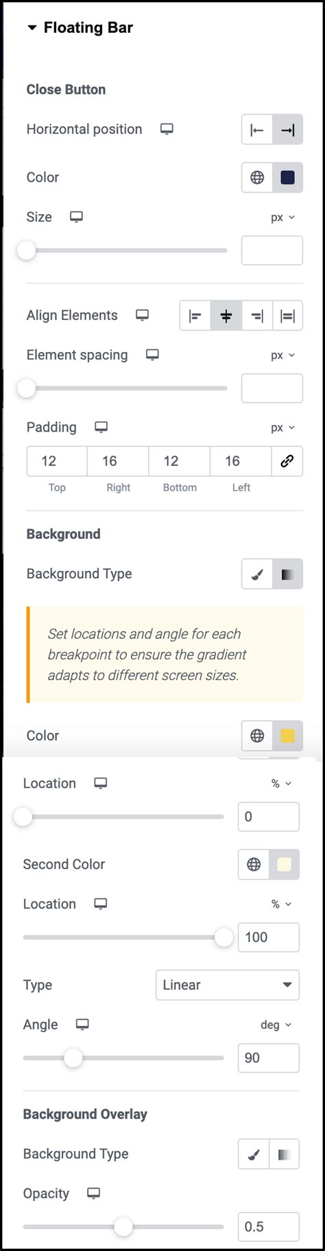 add a floating bar to your site elementor