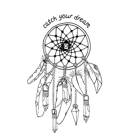 Vintage Dreamcatcher With Feathers And Crystals And Hand Lettering