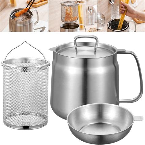 2 In 1 Oil Strainer Pot 304 Stainless Steel 2l 68oz Bacon Grease Saver With