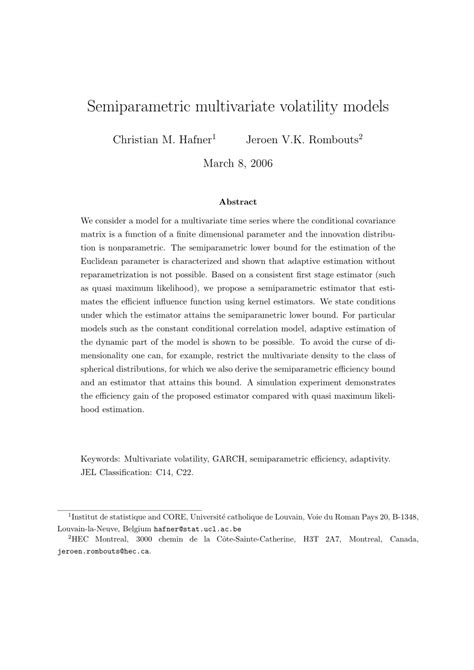 Pdf Semiparametric Multivariate Volatility Models
