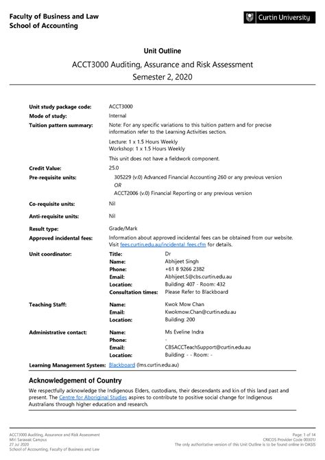 Acct3000 Auditing Assurance And Risk Assessment Semester 2 2020 Miri