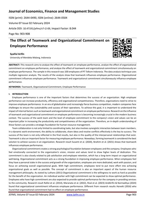 Pdf The Effect Of Teamwork And Organizational Commitment On Employee Performance