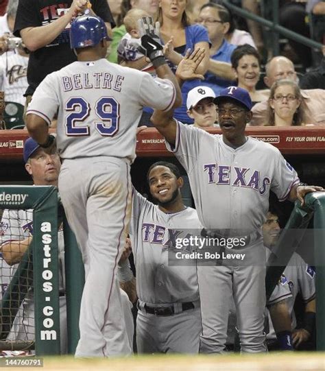 Adrian Beltre Of The Texas Rangers Is Congratulated My Manager Ron