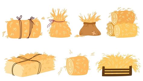 Cartoon Haystack Bale Of Hay Collection Rural Hay Rolled Stacks And Agricultural Haycocks