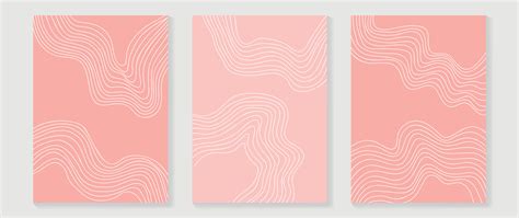 Abstract Line Art Background Vector Minimalist Modern Contour Drawing With Wavy Curve On Pink