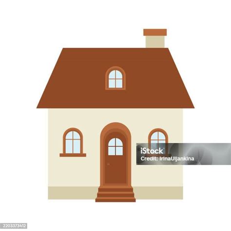 흰색 배경에 고립 된 베이지 색 시골집 플랫 스타일의 벡터 그림 집 건물 별장 아파트의 색깔 아이콘입니다 0명에 대한 스톡 벡터 아트 및 기타 이미지 Istock