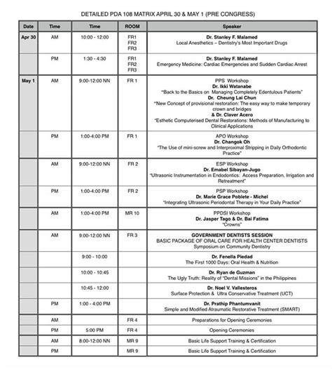 108th Pda Convention Schedule Matrix ~ Pinoydental