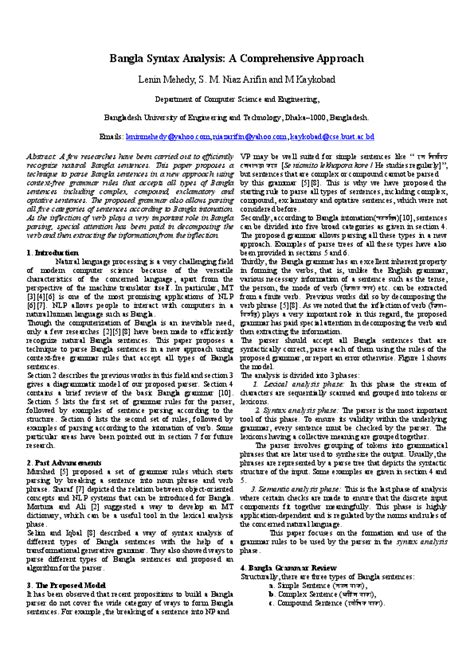 Pdf Bangla Syntax Analysis A Comprehensive Approach