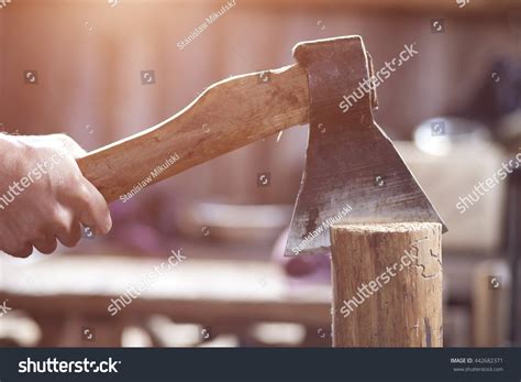 Hands Man Splitting Wood Axe Instagram Stock Photo Shutterstock