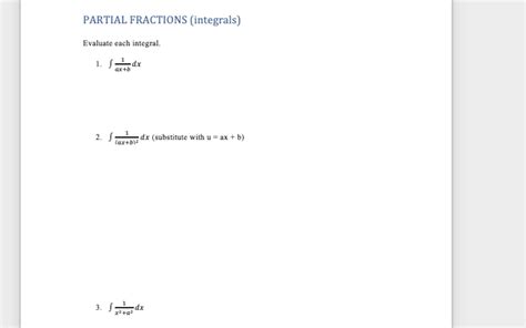 solved partial fractions integrals evaluate each integral