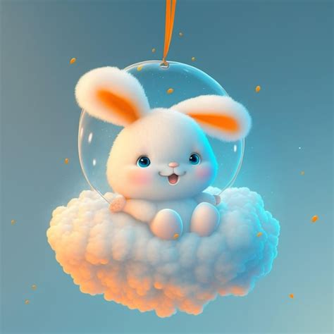 Premium Photo Cute Cartoon Kawaii Bunny In Bubble On Cloud