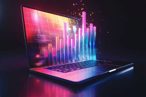 A Close Up Image Of A Laptop Screen Displaying A Vibrant 3d Bar Graph And Growth Chart In A