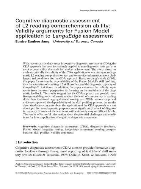 Cognitive Diagnostic Assessment Pdf Test Assessment Educational