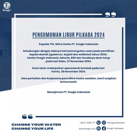 Pengumuman Libur Pilkada 2024 Enagic Indonesia