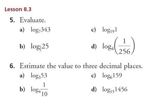 solved 5 evaluate a log7343 c log191 b log5125 d