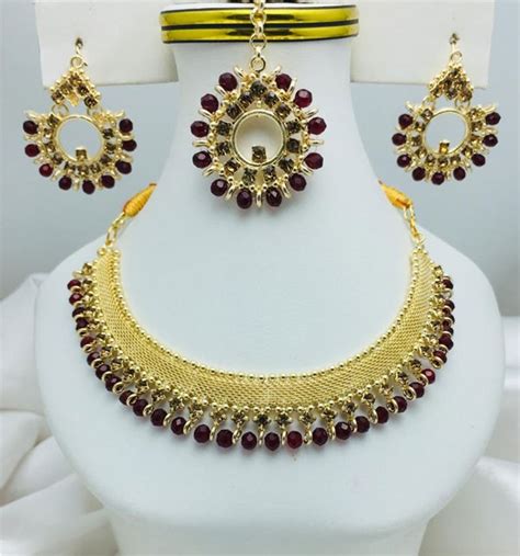 Stylish Silver White Pearl Choker Necklace Jewelry Set With Earrings