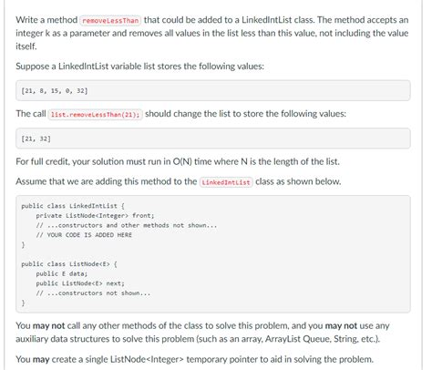Solved Write A Method Removeless Than That Could Be Added To