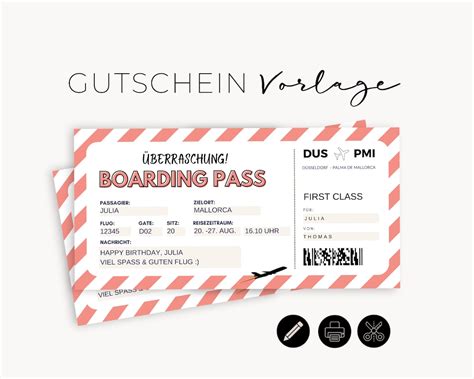 Boarding Pass Flugticket Vorlage Reisegutschein Geschenk