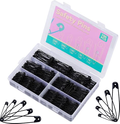 Pnytty Black Safety Pins 780pcs Assorted Clothes Pins
